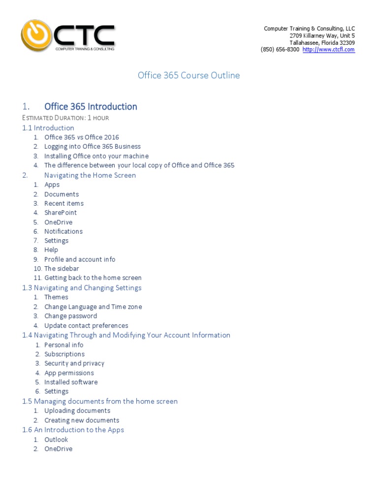 Office 365 Course Outline | PDF | Microsoft Outlook | Software Development