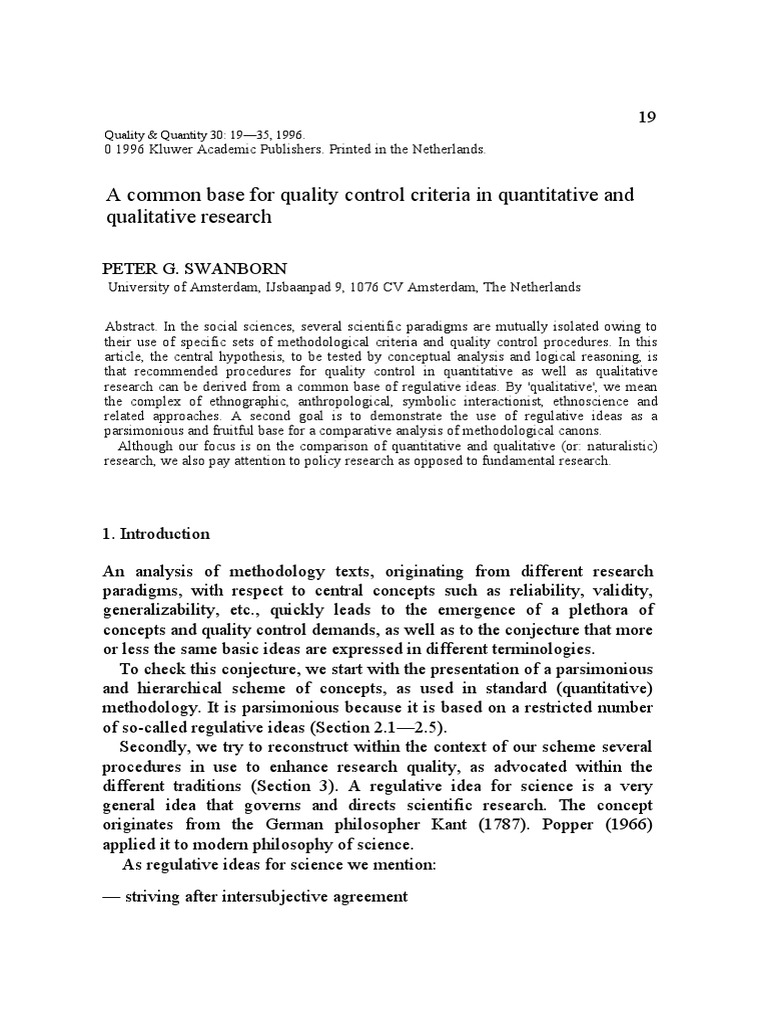Common Base For Quality Control Criteria in Quantitative and ...