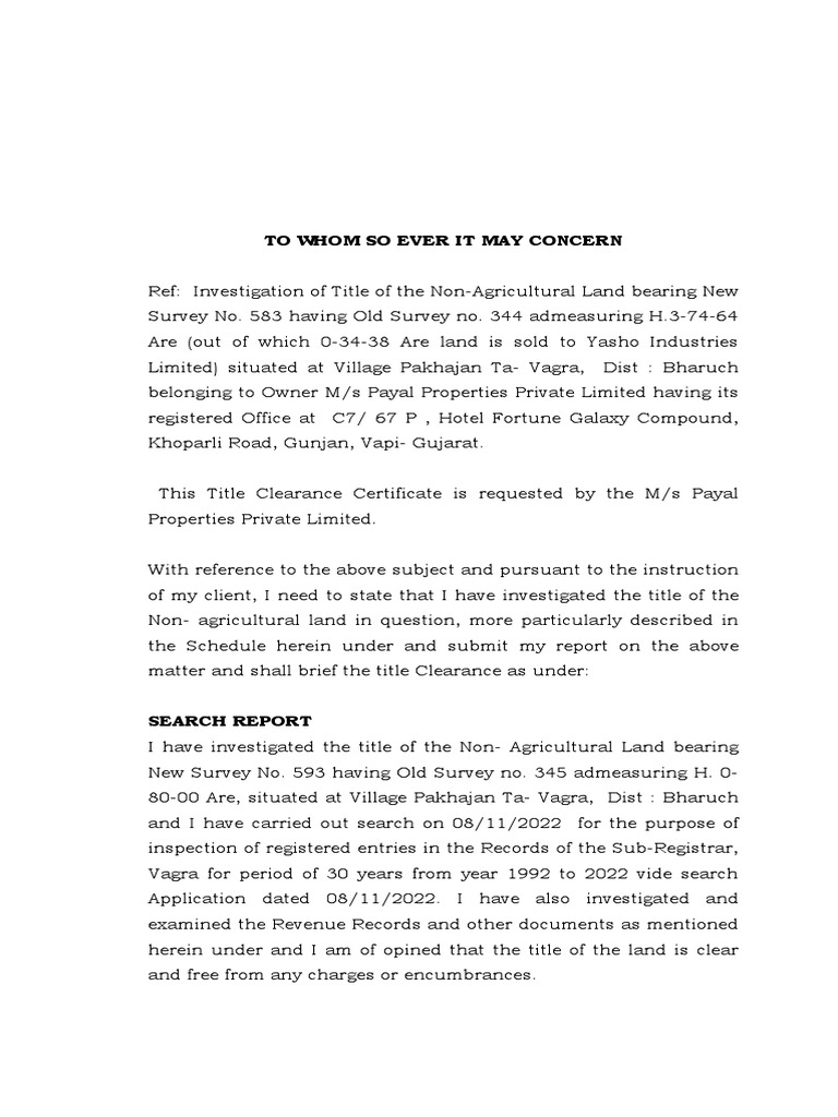 Titile Clearance Report For S. No. 583 of Village Pakhajan | PDF ...