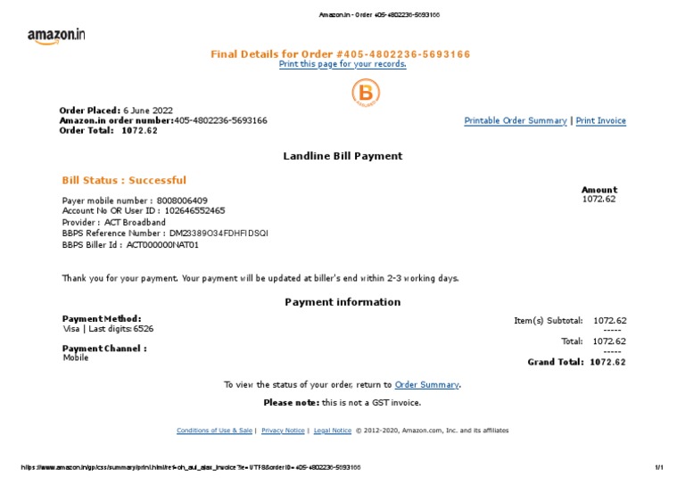 Amazon - in - Order 405-4802236-5693166 | PDF | Payments | Invoice
