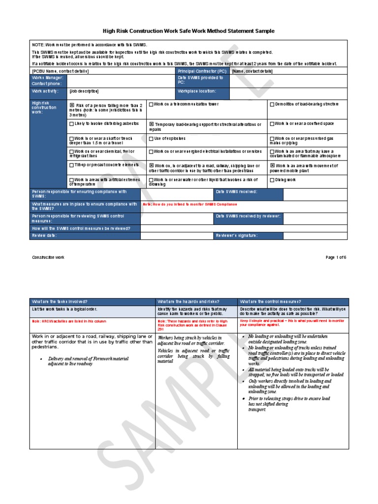 High Risk Construction SWMS | PDF | Traffic | Road