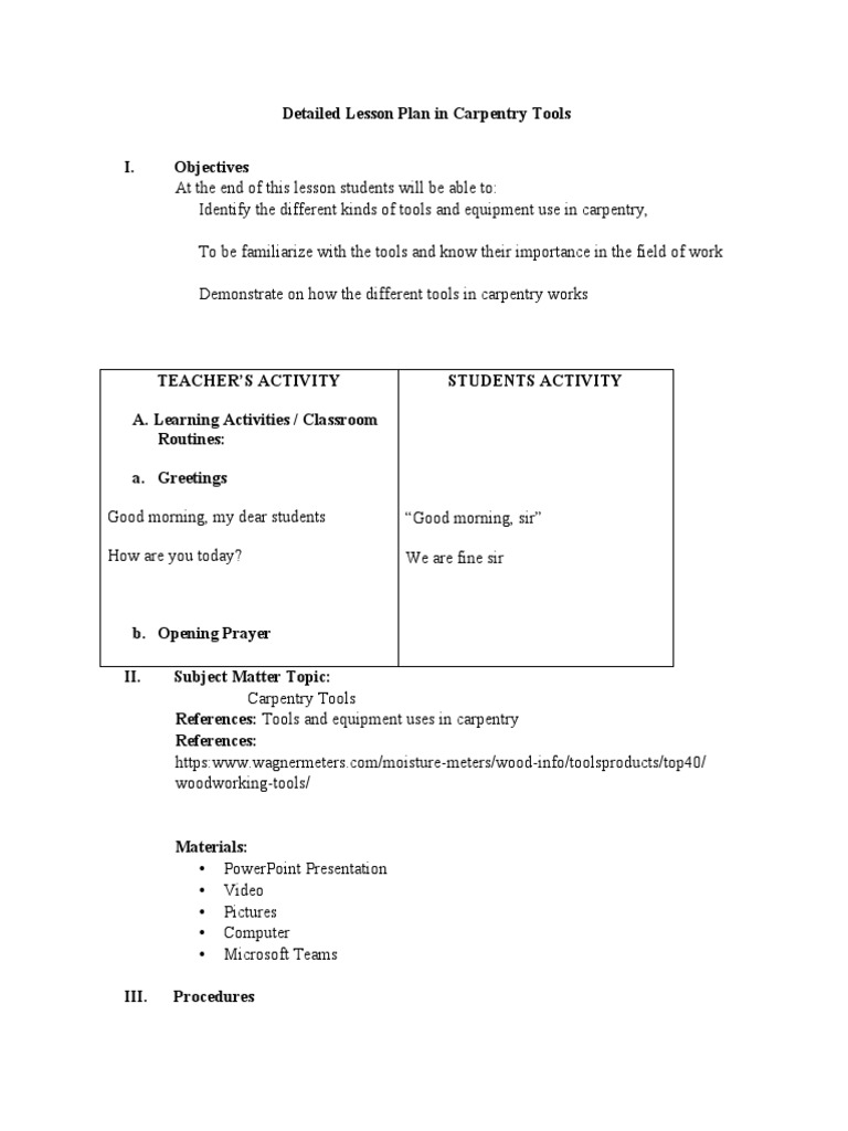 Traditional-Lesson-Plan | PDF | Carpentry | Tools
