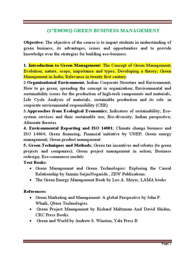 (17E00302) Green Business Management | PDF | Sustainable Business ...