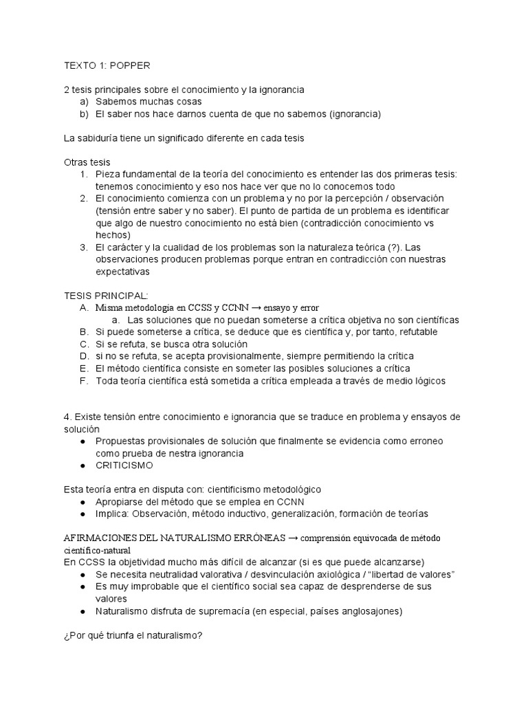 Filosofía de Las CCSS Prácticas: Texto 1 - Popper | PDF | Razón | Teoría