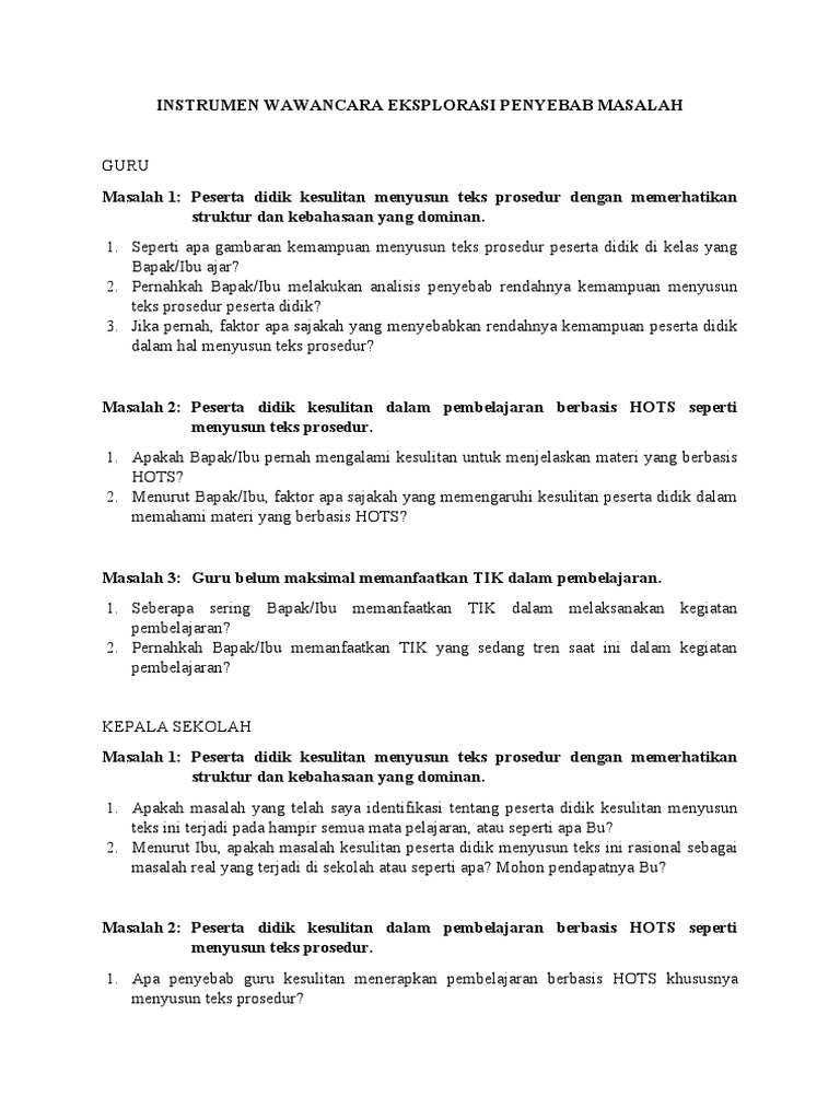 Instrumen Wawancara Eksplorasi Penyebab Masalah | PDF