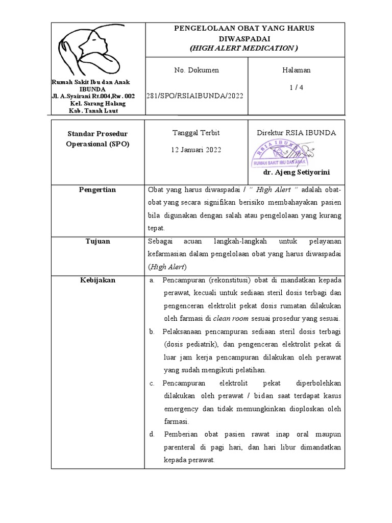 Spo Pengelolaan Obat Yang Perlu Diwaspadai | PDF