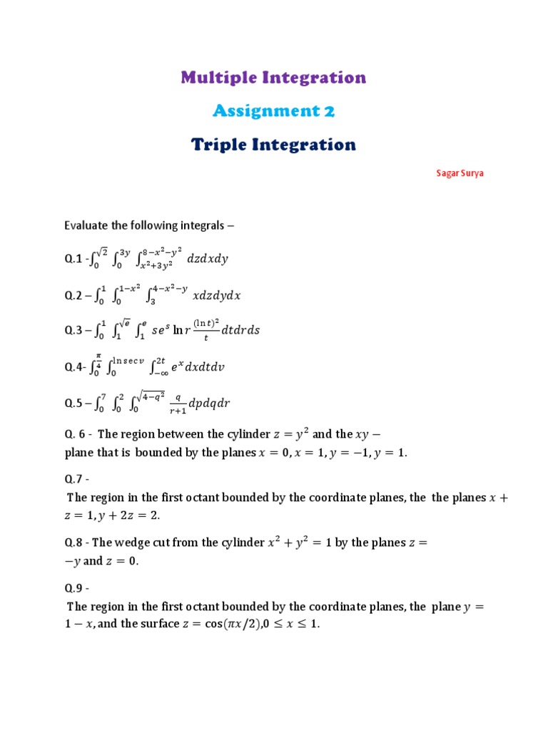 Multiple Integration Assignment-2 | PDF
