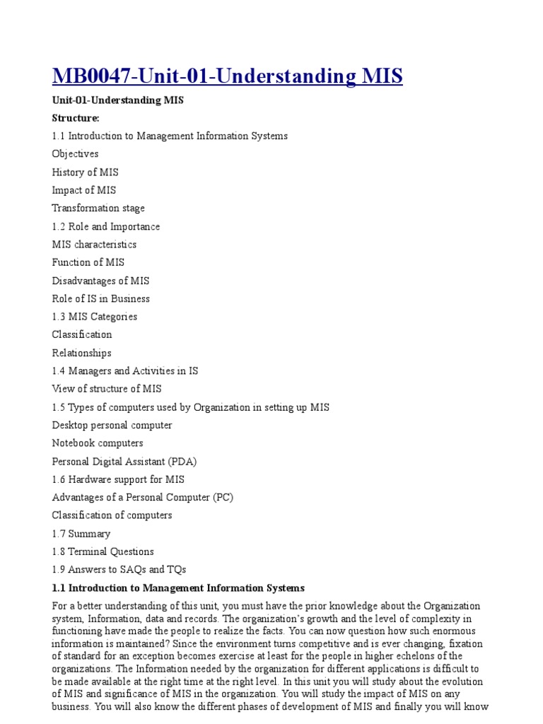 Unit-01-Understanding MIS Structure | PDF | Management Information ...
