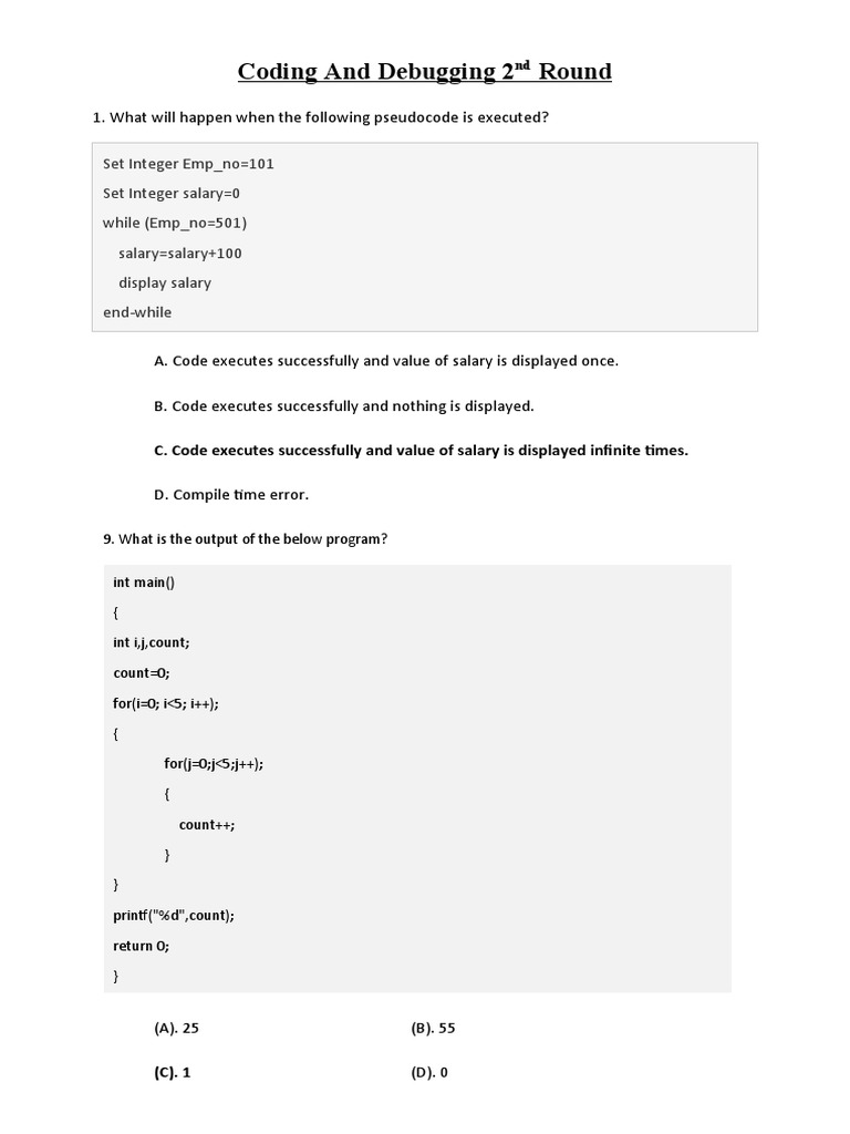 Coding and Debugging 2nd Round | PDF | Computer Science | Software Development