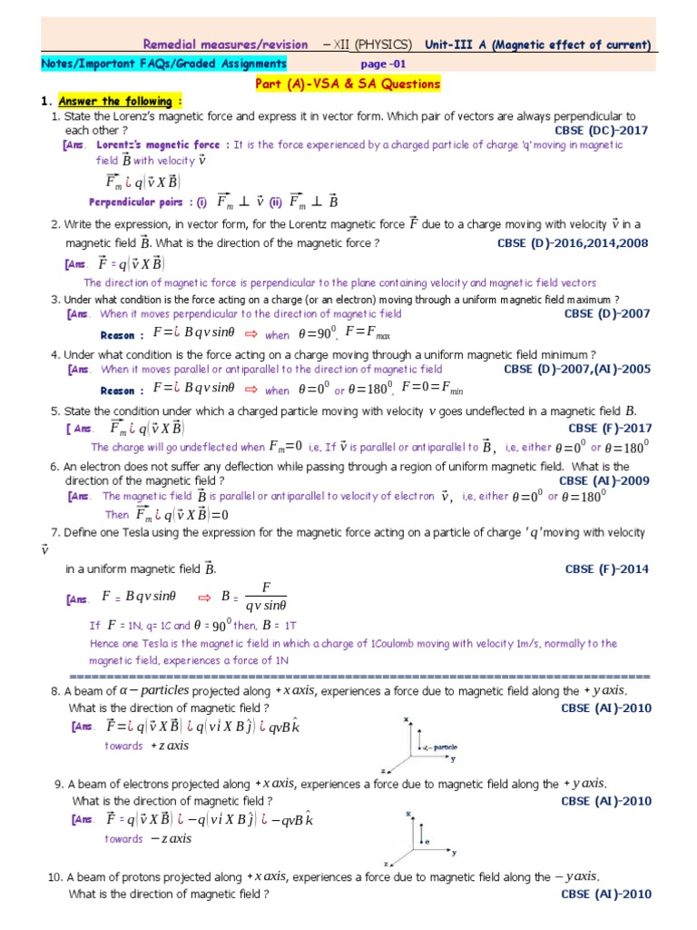 UNIT - III Moving Charges & Magnetism | PDF | Magnetic Field | Electric ...