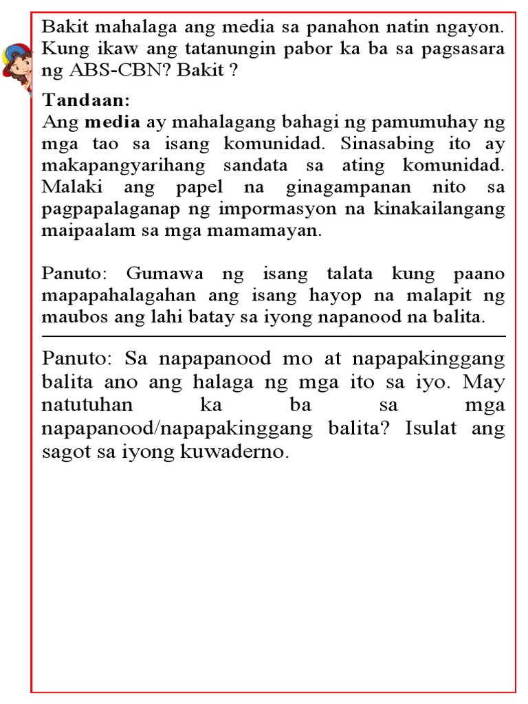 Filipino 4 - Week 6 - Tarpapel - 3x3 | PDF