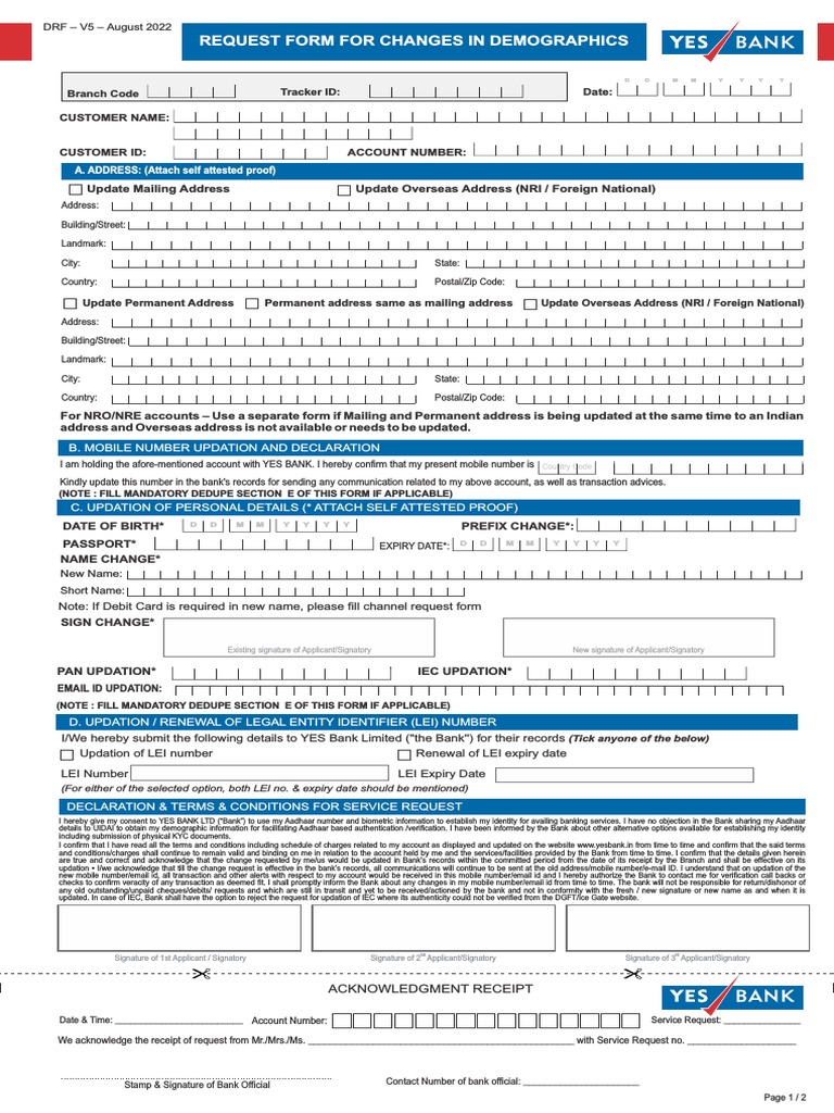 Request Form For Changes in Demographics PDF | PDF | Cheque | Service ...