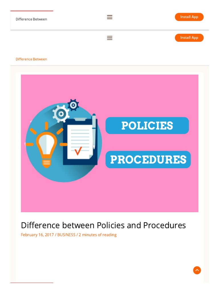 Difference Between Policies and Procedures | PDF | Policy | Human ... Difference Between Policies and Procedures | PDF | Policy | Human ...
