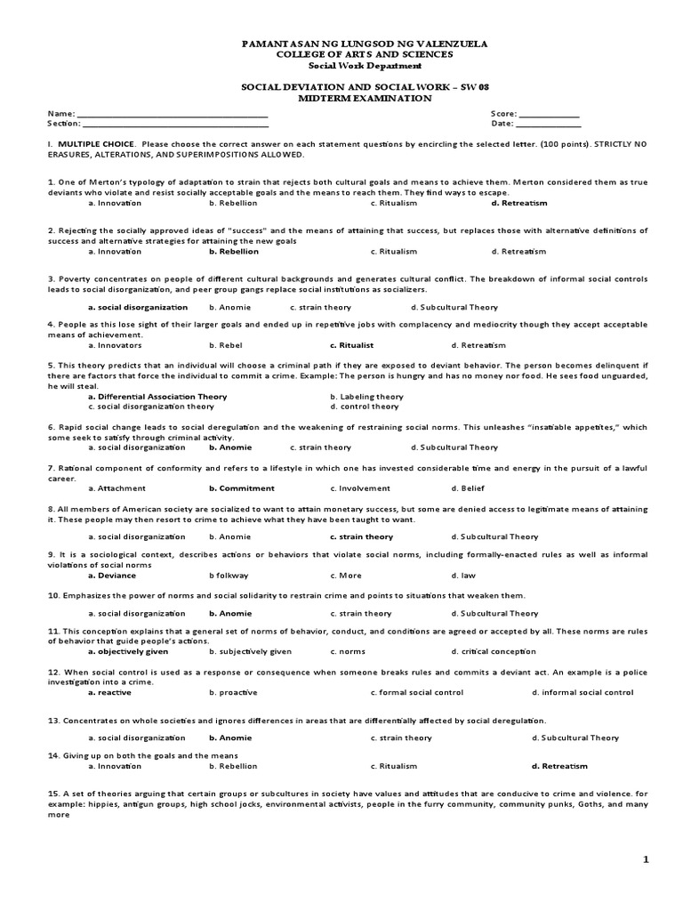 SW 08 - Examination Encircle | PDF | Deviance (Sociology) | Behavioural ...