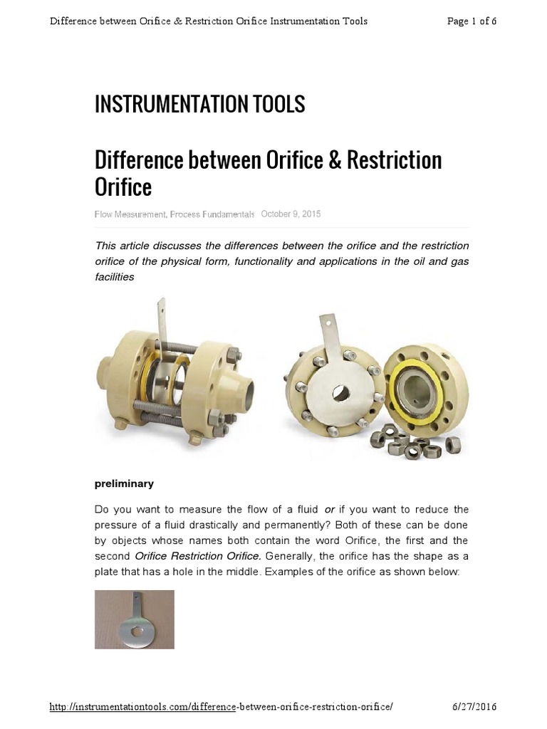 Orifice vs. Restriction Orifice Explained | PDF | Flow Measurement ...
