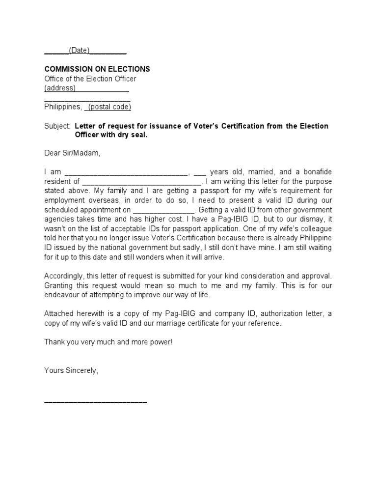 Example Commission On Election Request Letter | PDF