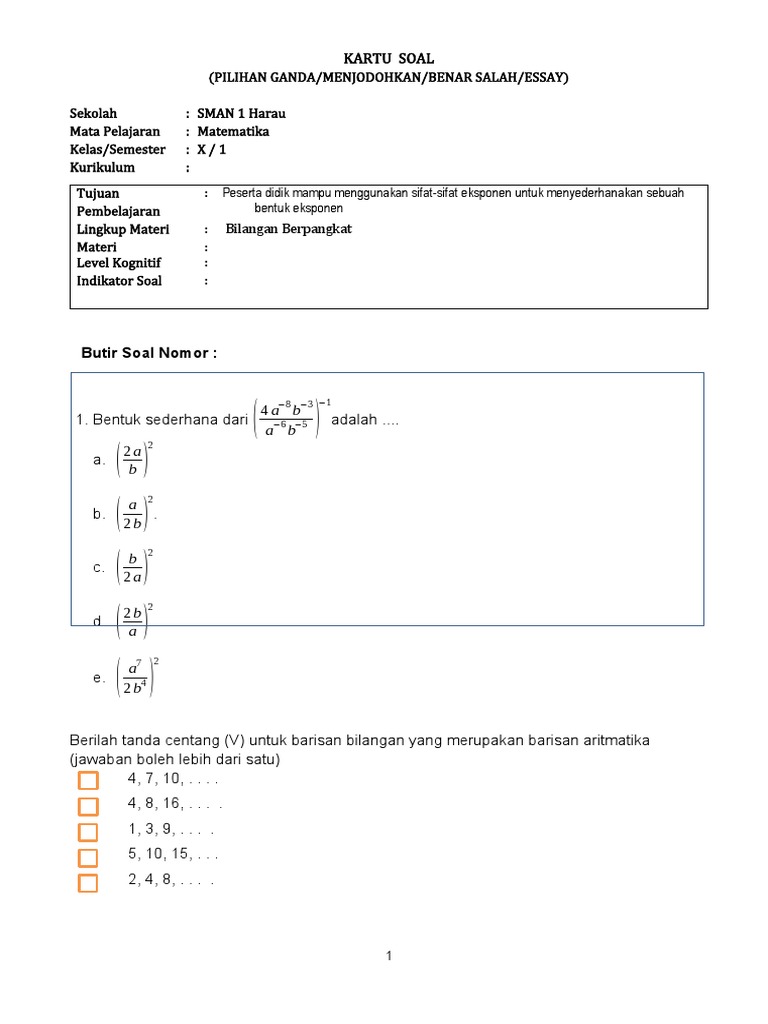Format Kartu Soal | PDF