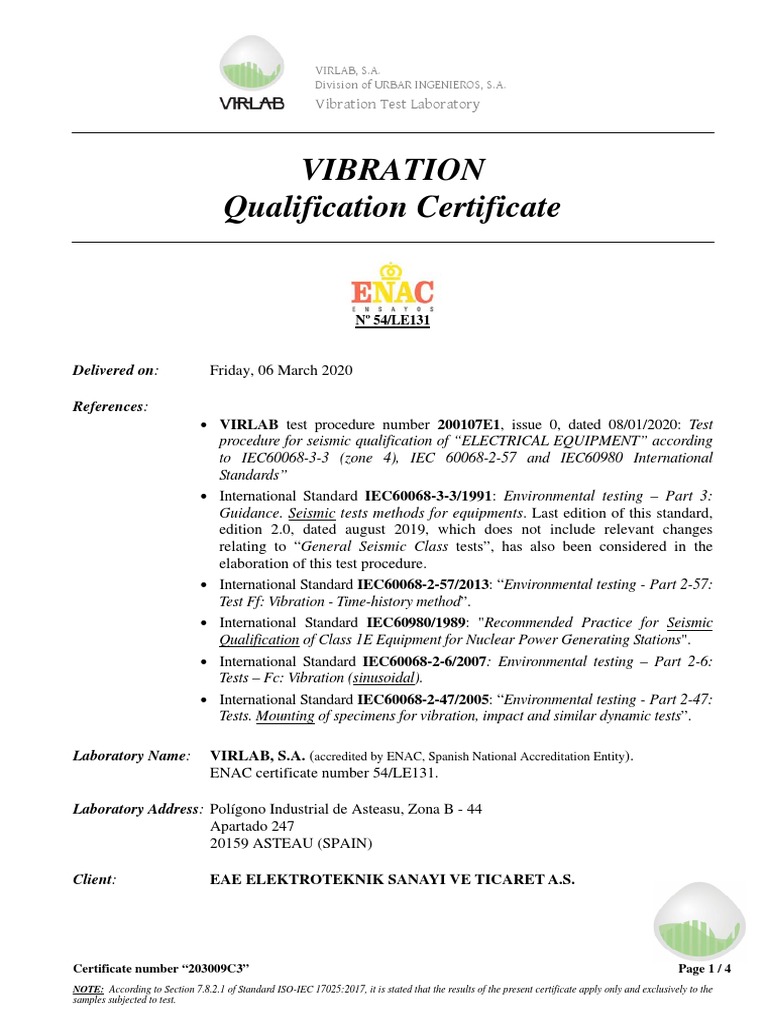E-Kabin H, E, M and HM Seismic Qualification Certificate | PDF | Applied And Interdisciplinary ...