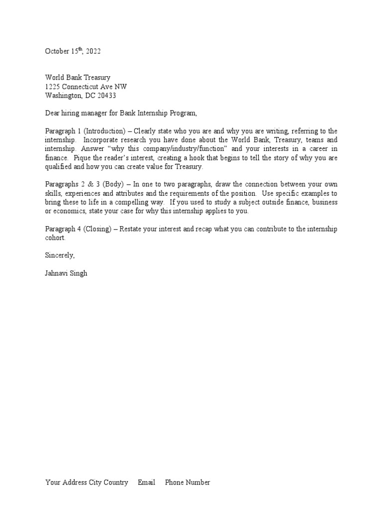 TRE Summer Internship Cover Letter Template | PDF