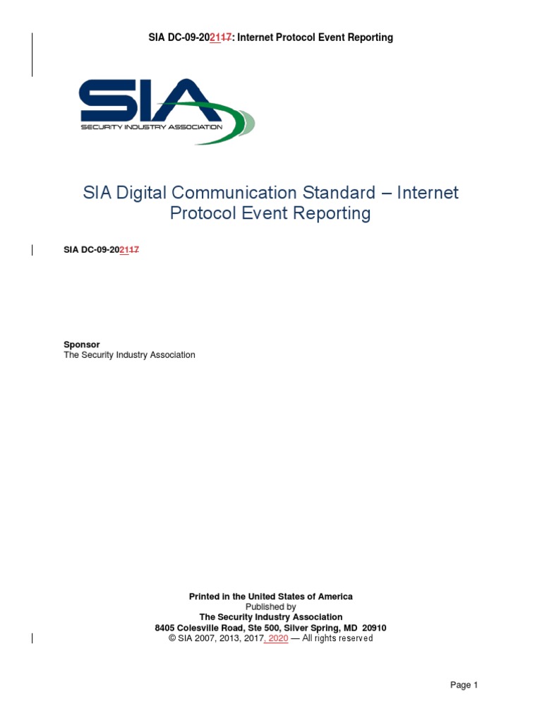 SIA DC-09 Internet Protocol Event Reporting 2021 | PDF | Transmission Control Protocol | Port ...