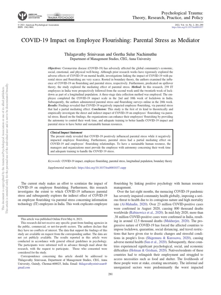 Srinivasan, T., & Sulur Nachimuthu, G. (2022) . | PDF | Stress (Biology) | Psychology