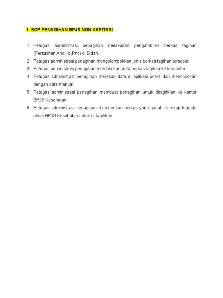 Sop Penagihan Bpjs Non Kapitasi. Fix | PDF | Pengelolaan Keuangan & Uang