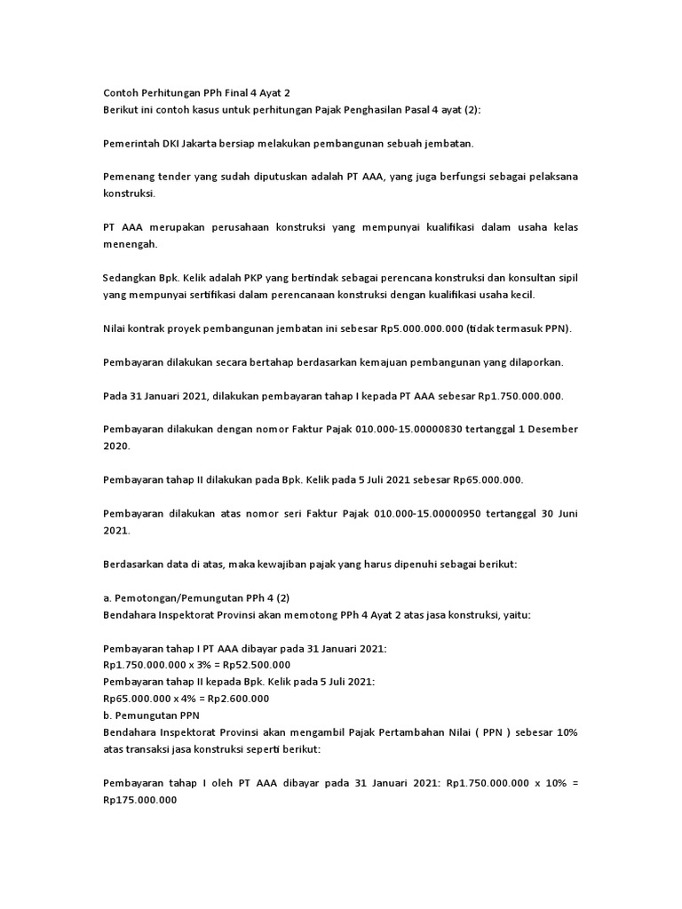 Contoh Perhitungan PPH Final 4 Ayat 2 | PDF
