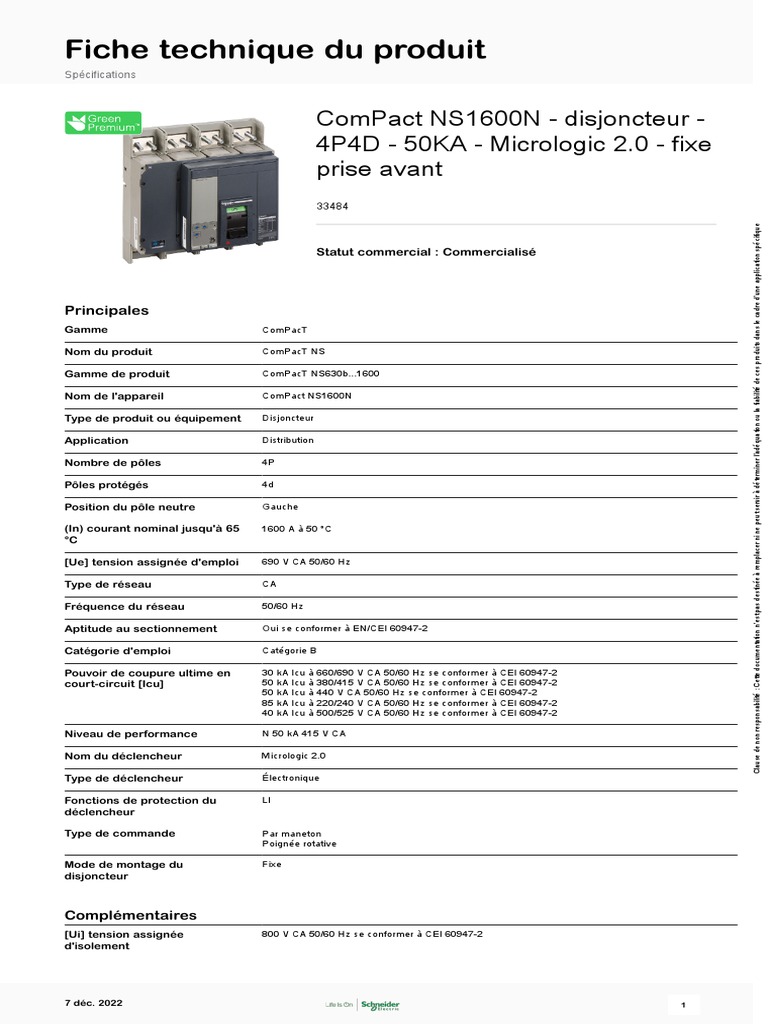 Disjoncteur ComPact NS1600N 4P 50kA | PDF