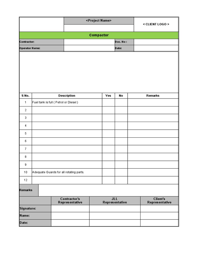 Compactor HSE Checklist | PDF