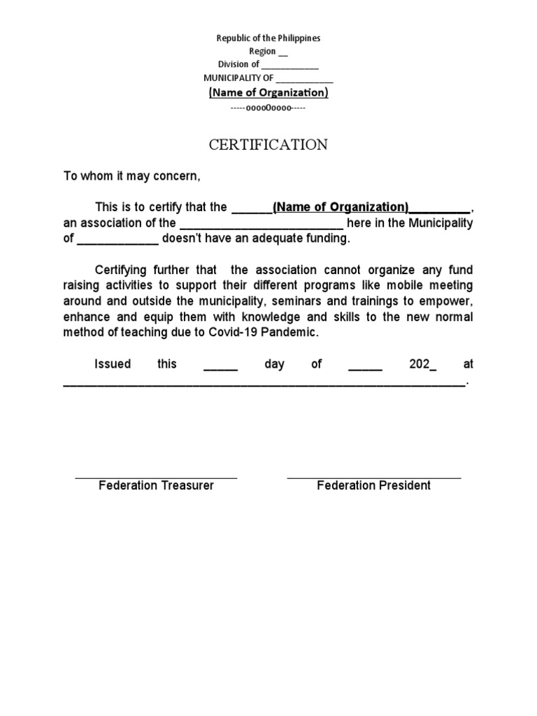 Certificate of No Adequate Funding | PDF