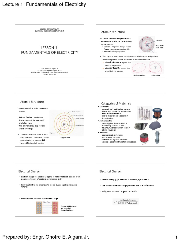 Lecture 01 Fundamentals of Electricity | PDF | Atoms | Electricity