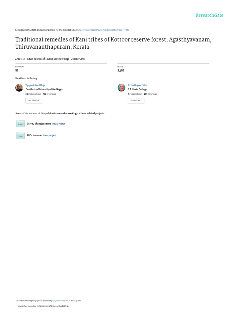 Traditional Remedies of the Kani Tribes: A Documentation of Medicinal Plant Uses Among the Kani ...