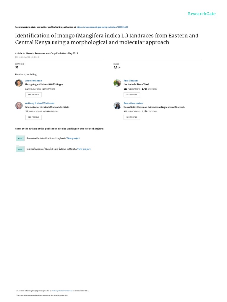 Identification of Mango Landraces From Kenya | PDF | Mango | Principal ...