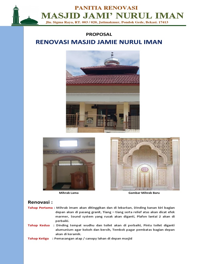 Proposal Renovasi Masjid Jami Nurul Iman | PDF