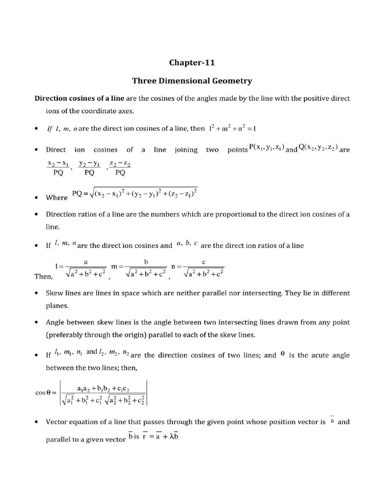 Three D Geometry Notes | PDF