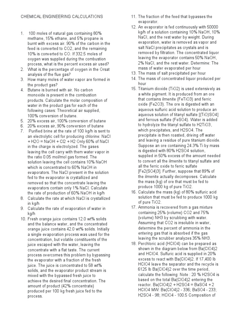 CHEMICAL CALCULATIONS | PDF | Titanium Dioxide | Sulfuric Acid