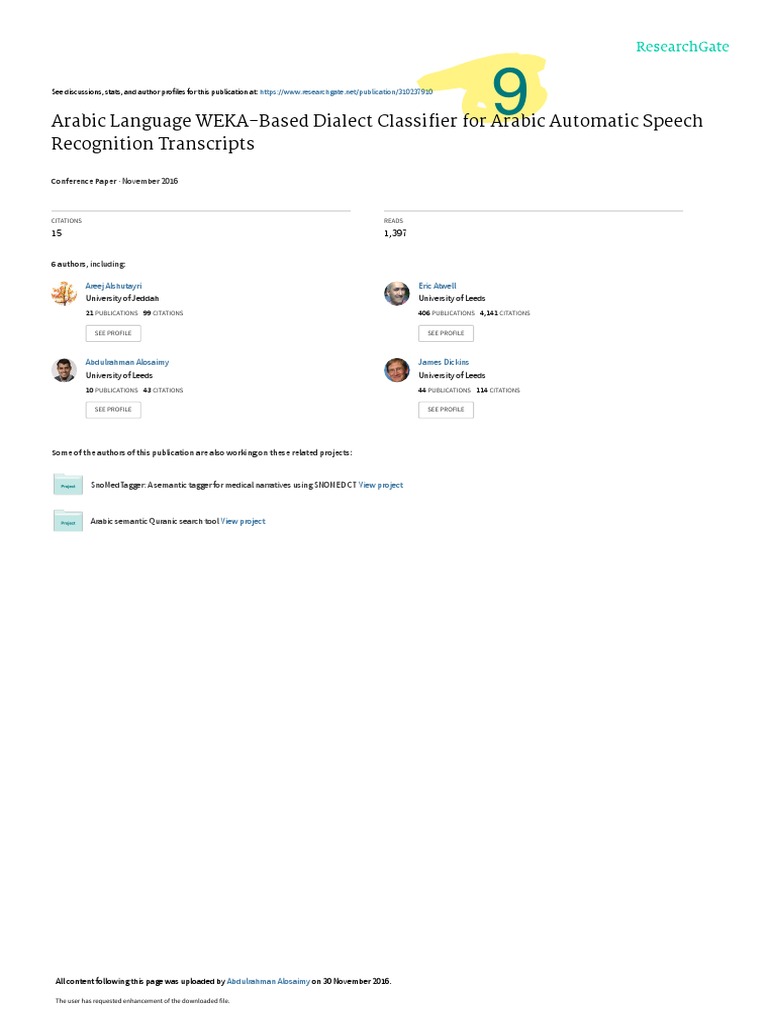 Arabic Automatic Speech Recognition Transcripts | PDF | Arabic | Cross ...