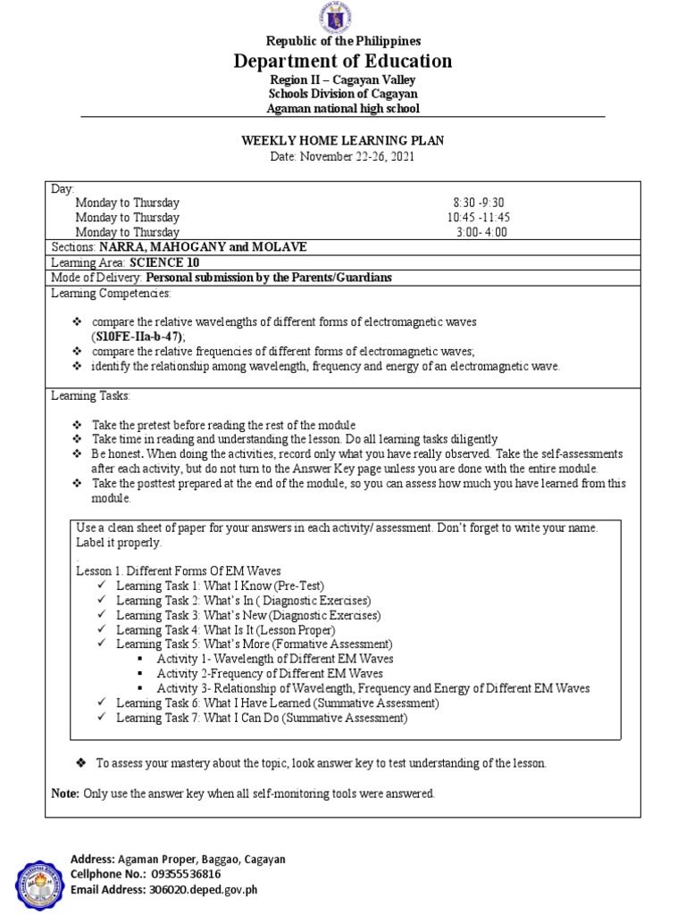 Q2 - WHLP - Science 10 | PDF | Learning | Electromagnetic Radiation