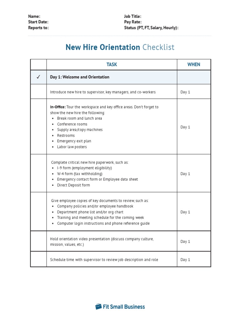 New Hire Orientation Checklist | Download Free PDF | Employment | Irs ...