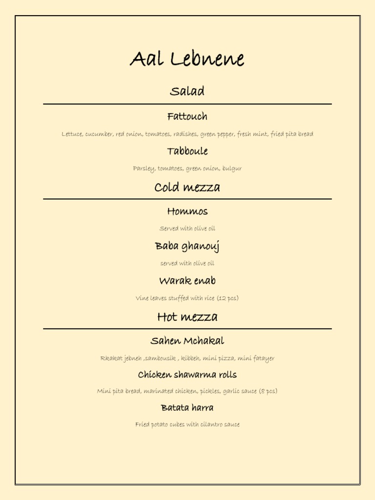 Lebanese Mezze & Grill Menu Under $40 | PDF