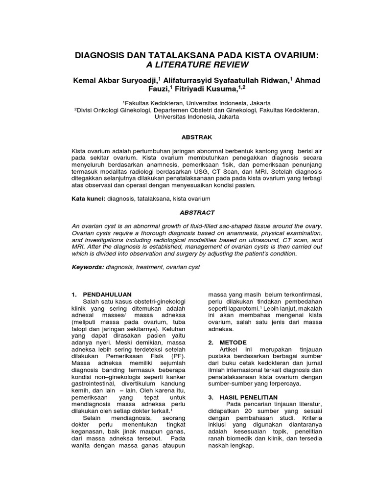 Diagnosis dan Tatalaksana Kista Ovarium | PDF