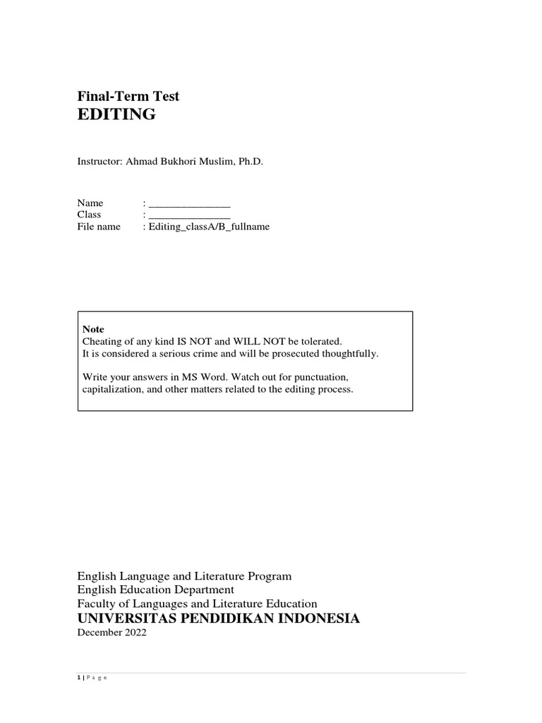 Final Test Editing 2022 - Final | PDF | Linguistics