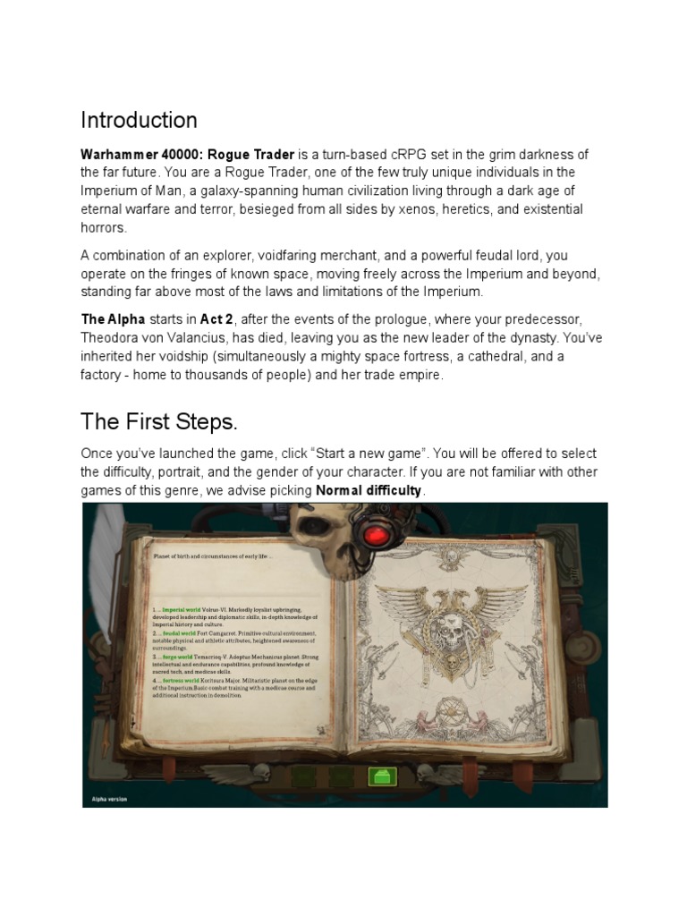 Warhammer 40, 000 Rogue Trader Alpha Guide v1.1 | PDF