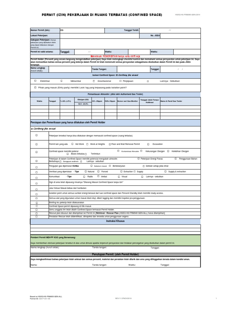 Izin Kerja Ruang Terbatas | PDF