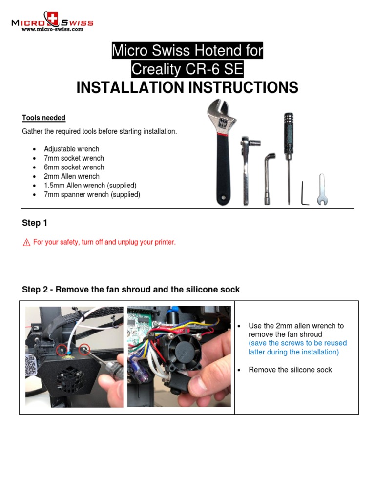 Micro Swiss Installation Instructions For Cr-6 Se Hotend | PDF | Screw | Manufactured Goods
