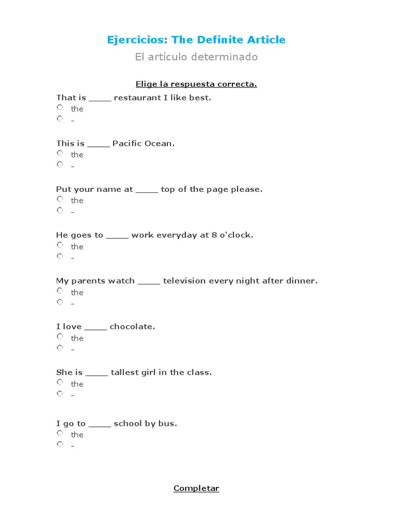 English Definite Article Practice | PDF