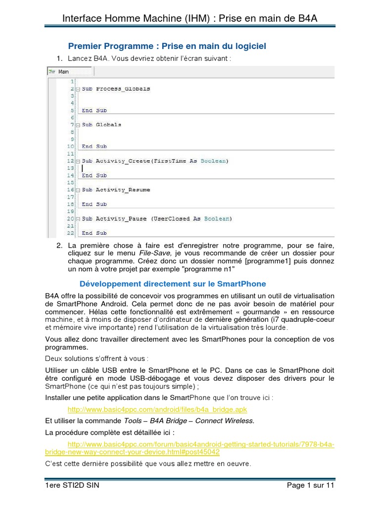 Prise en main de B4A pour IHM | PDF | Programmation | Programme ...