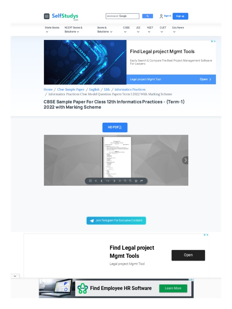 CBSE Sample Paper For Class 12th Informatics Practices - (Term-1 2022 With Marking Scheme | PDF ...