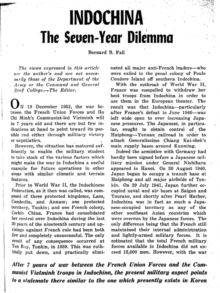 Bernard Fall - 7 Year Dilema | PDF | French Indochina | International ...