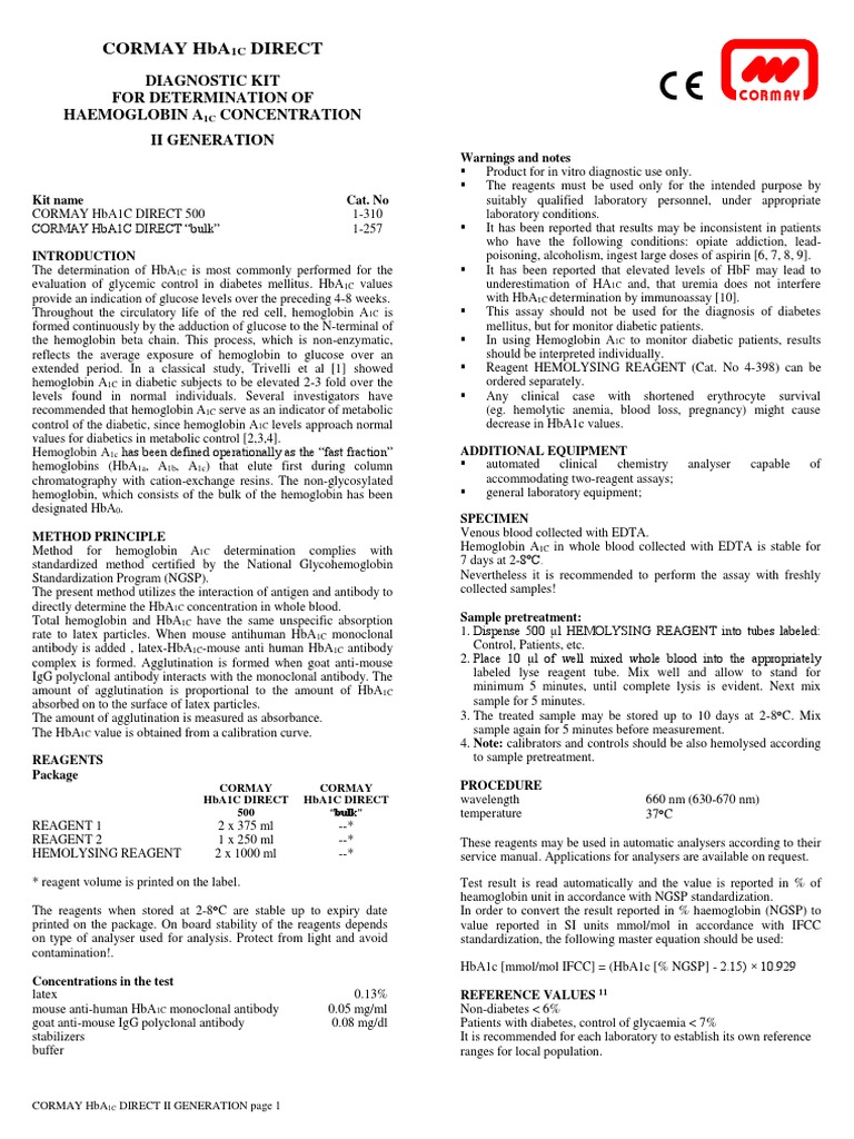 Cormay Hba Direct: Diagnostic Kit For Determination of Haemoglobin A ...